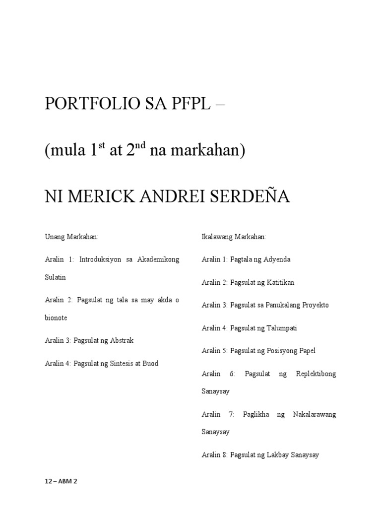 Portfolio Sa PFPL | PDF