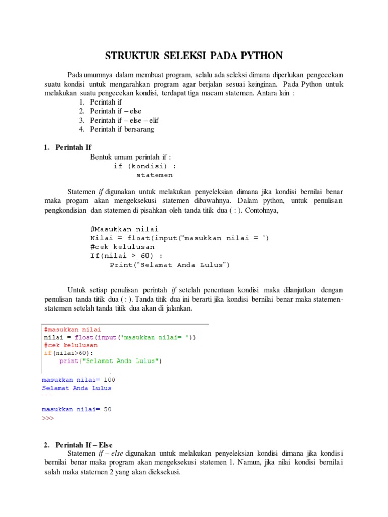 Struktur Seleksi (Percabangan) Pada Python | PDF