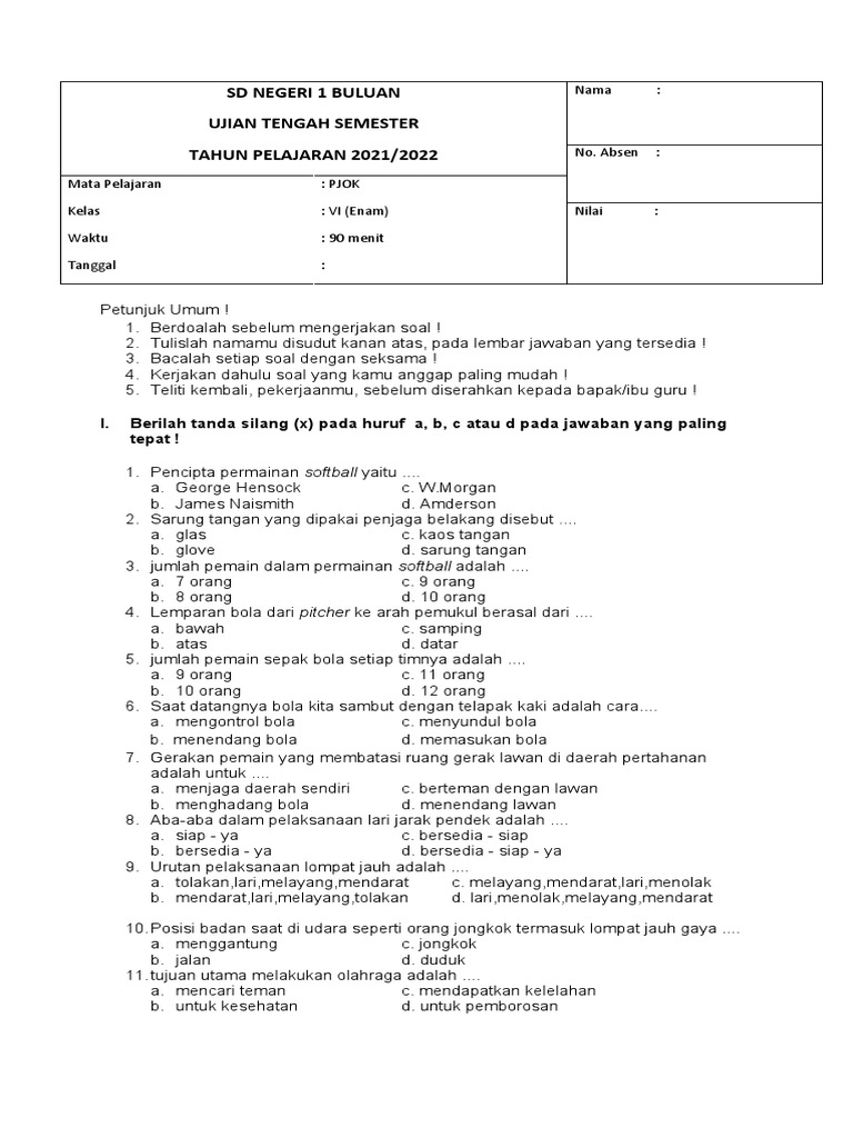 PTS Pjok KLS 6 SM 1 | PDF