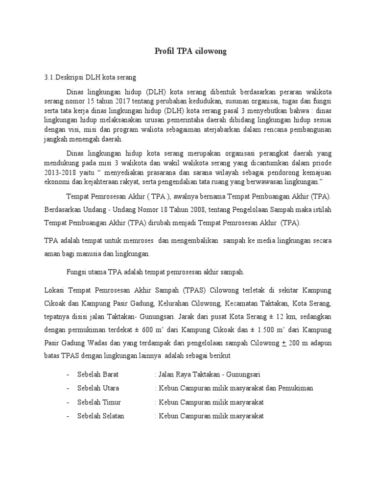 Profil dan Pengelolaan TPAS Cilowong | PDF | Sains & Matematika
