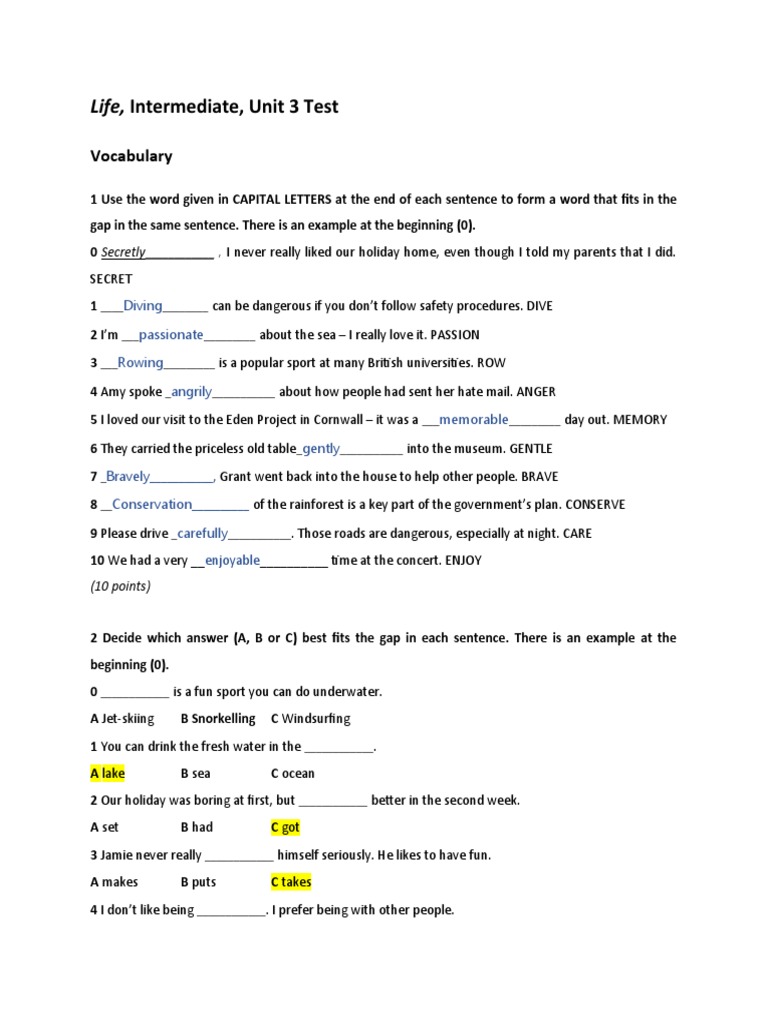 Life Intermediate Unit 3 Test | PDF | Ships