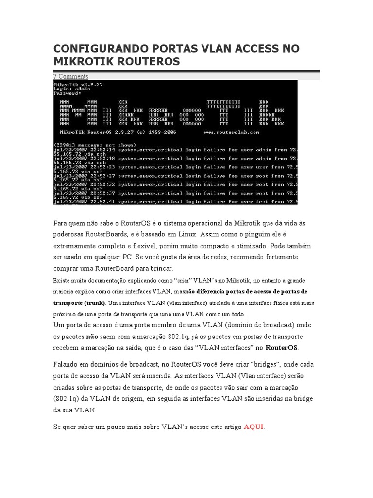 Configurando Portas Vlan Access No Mikrotik Routeros | PDF | Comutador de rede | Engenharia da ...