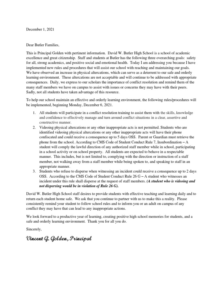 Parent Letter Discipline 11.30.21 | PDF | Education Theory ...