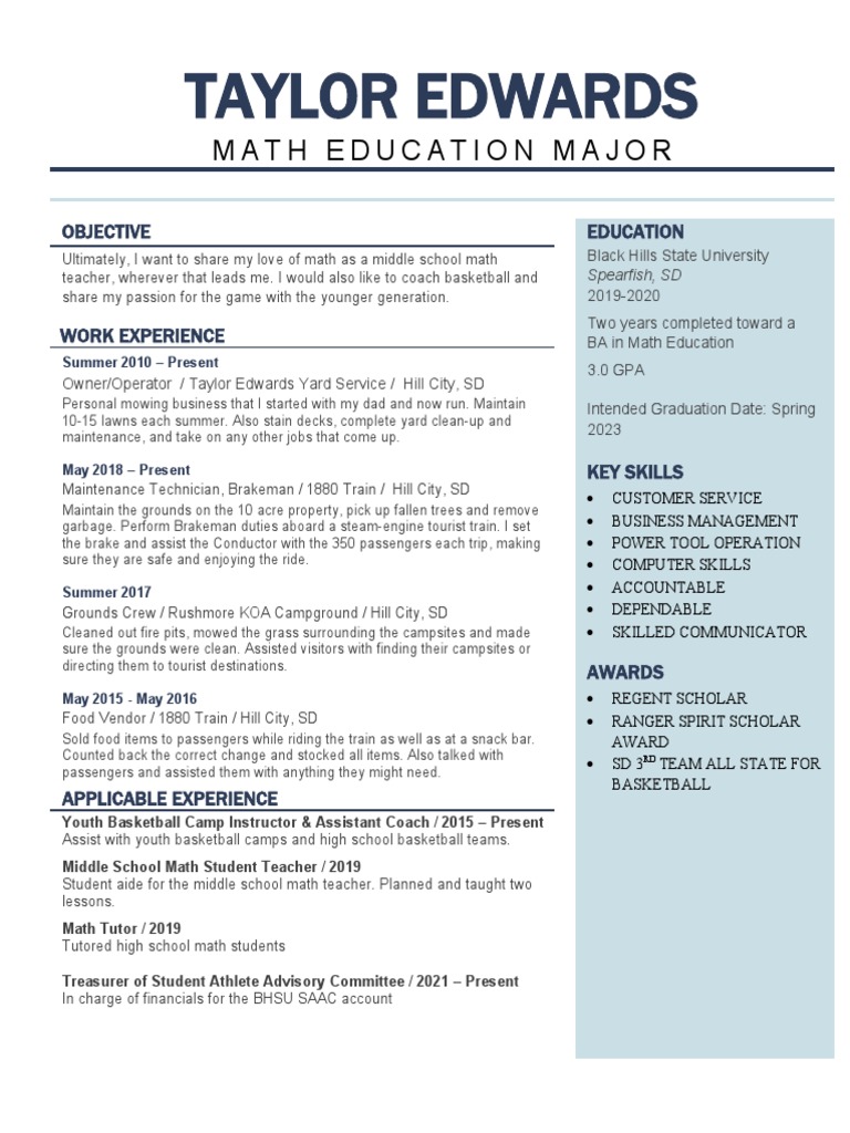 Taylor Edwards Resume Computer Based | PDF | Campsite