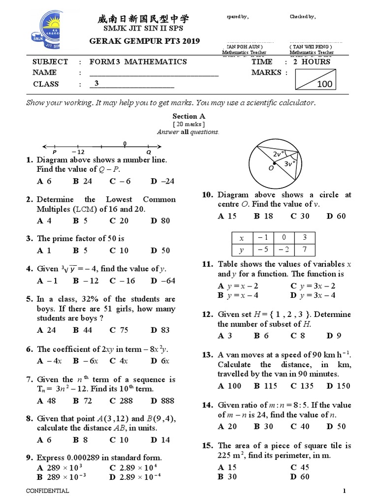 PT3 Trial Exam 2019 - Maths F3 | PDF | Area | Geometric Shapes