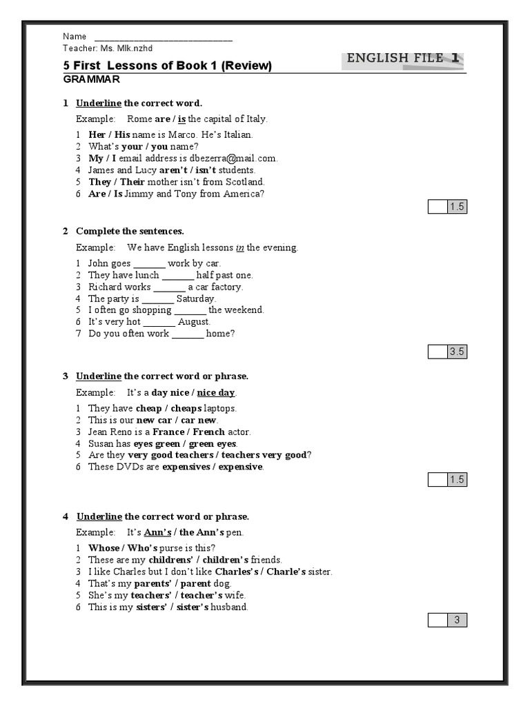 American English File 1 Review Exercises | PDF | Linguistics
