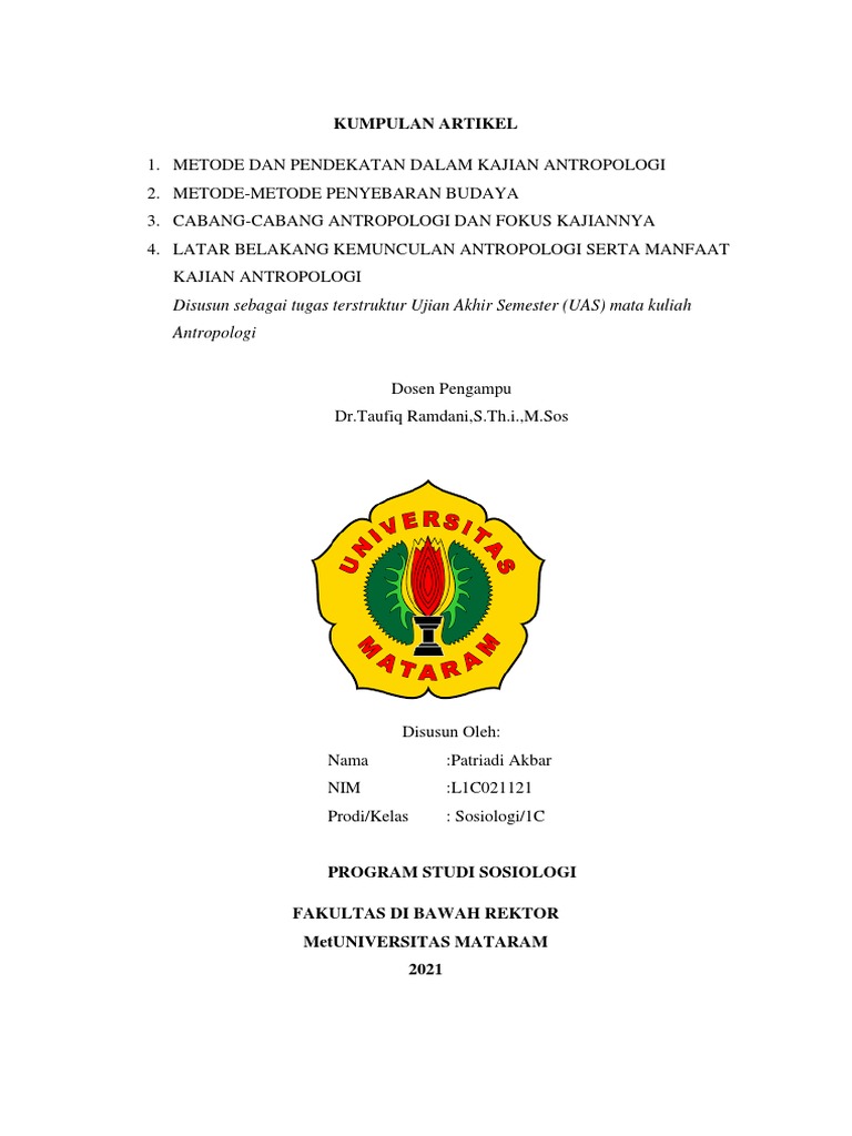 Patriadi Akbar, Antropologi, Sosiologi, Dr. Taufiq Ramdani, S.Th.I., M ...