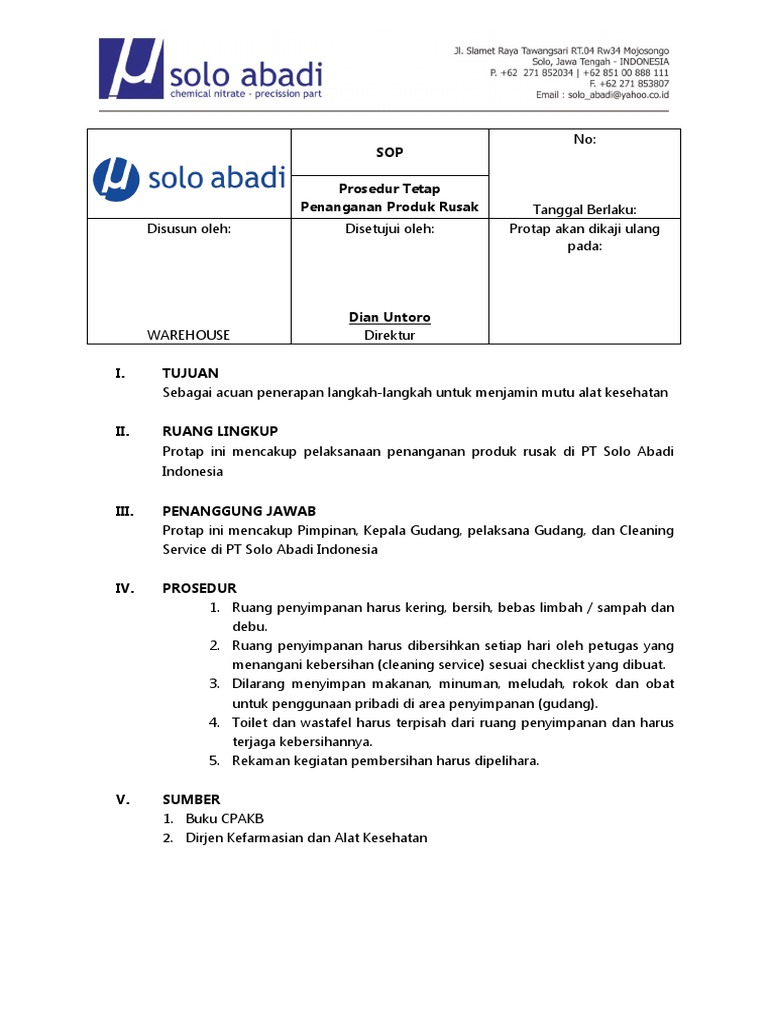 SOP Penanganan Produk Rusak | PDF