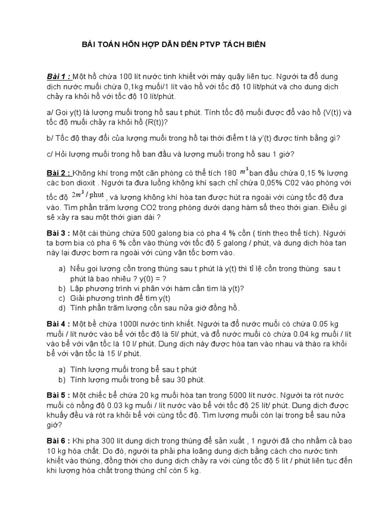 BÀI TOÁN HỖN HỢP DẪN ĐẾN PTVP TÁCH BIẾN | PDF