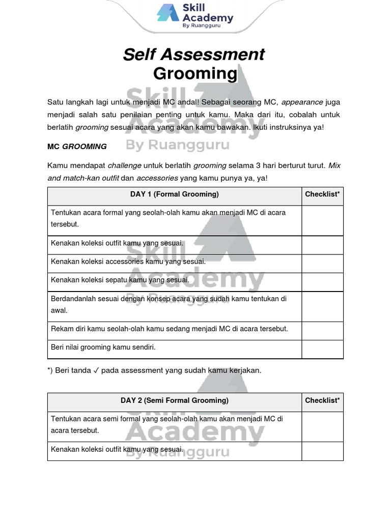 Self Assessment: Grooming | PDF