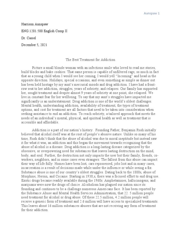 Harrison Aunspaw Addiction Reserach Paper Final Draft 4 | PDF | Drug ...