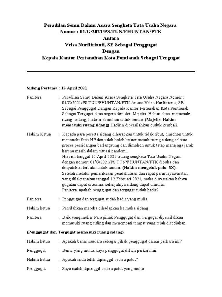 Naskah Sidang PTUN 1 | PDF