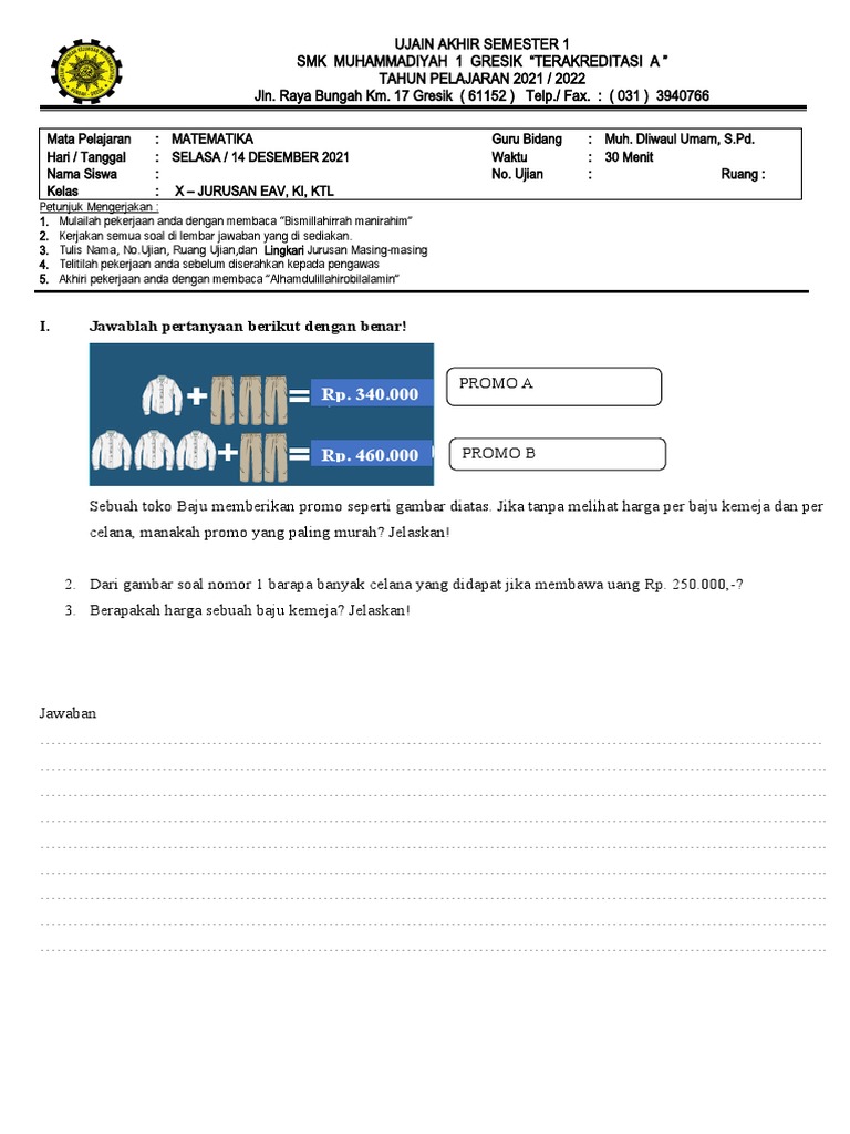 Soal Uraian Kelas X | PDF