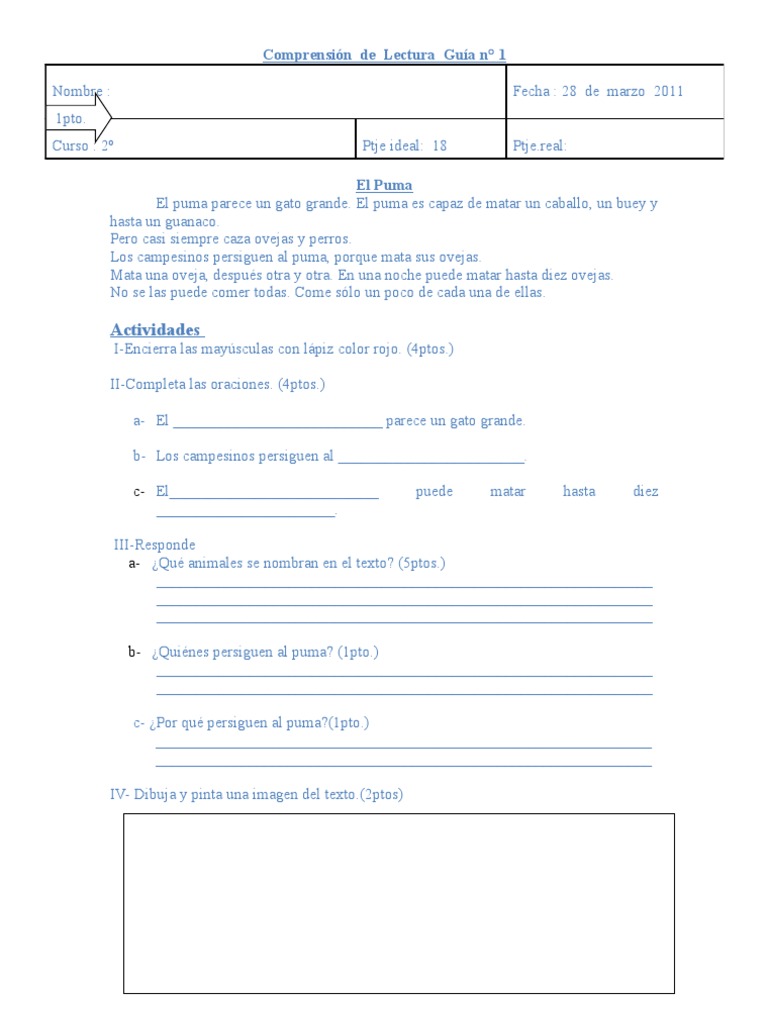 Comprension de Lectura 1º | PDF | Cabra | Perros