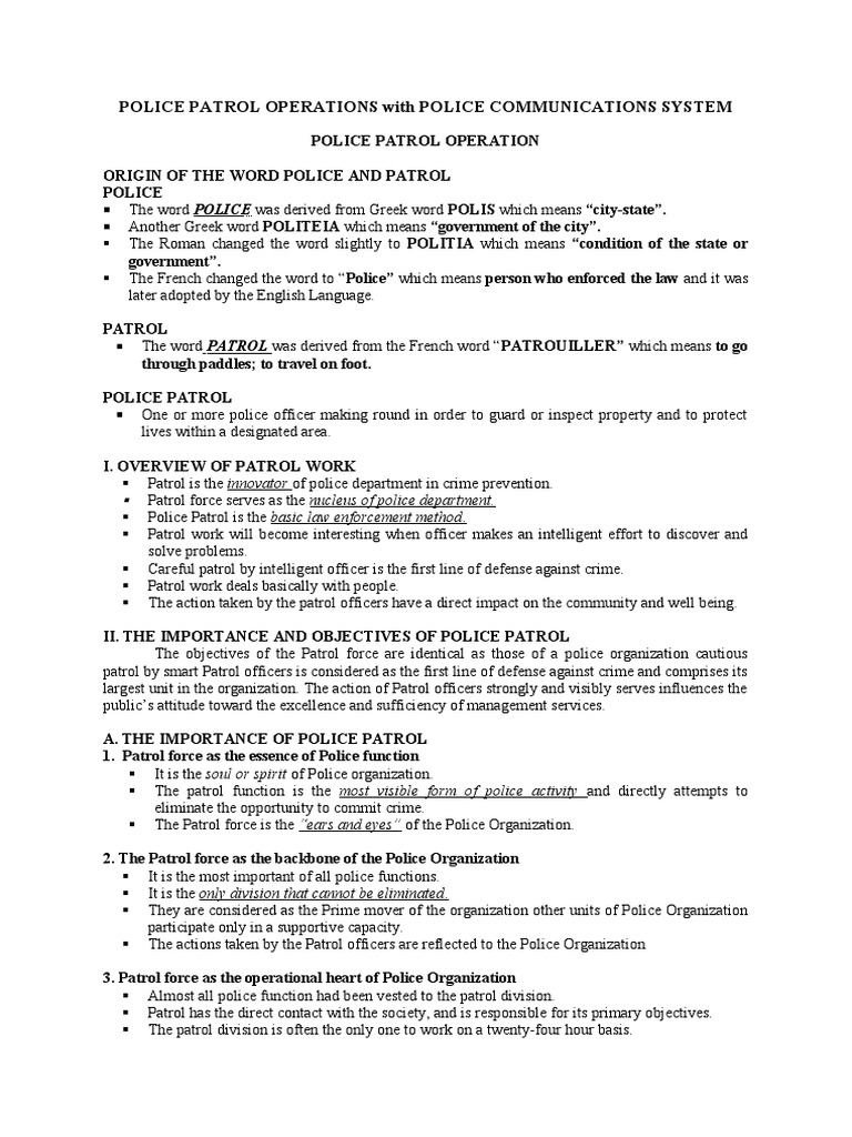 POLICE PATROL OPERATIONS With POLICE COMMUNICATIONS SYSTEM | PDF ...