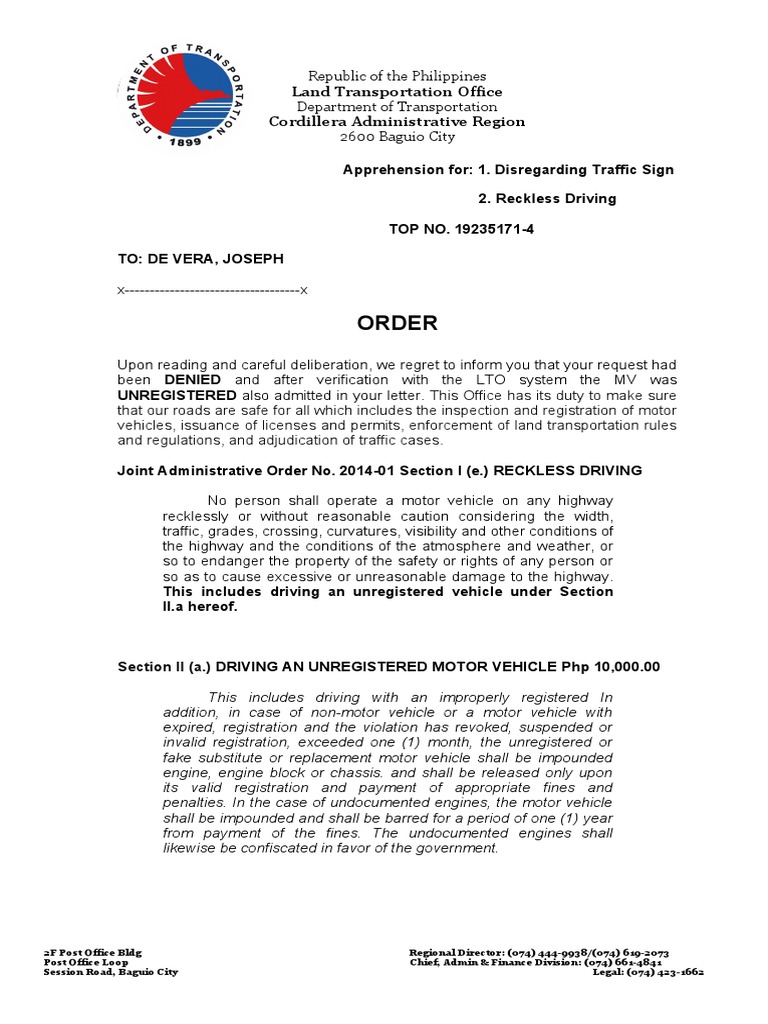 Order: Section II (A.) | PDF | Vehicles | Justice