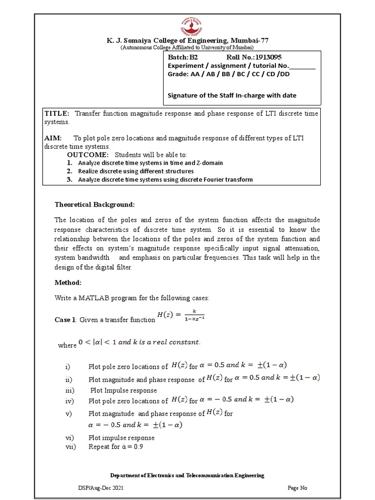 DSP Expt 1 - 2021 | PDF | Digital Signal Processing | Electrical ...