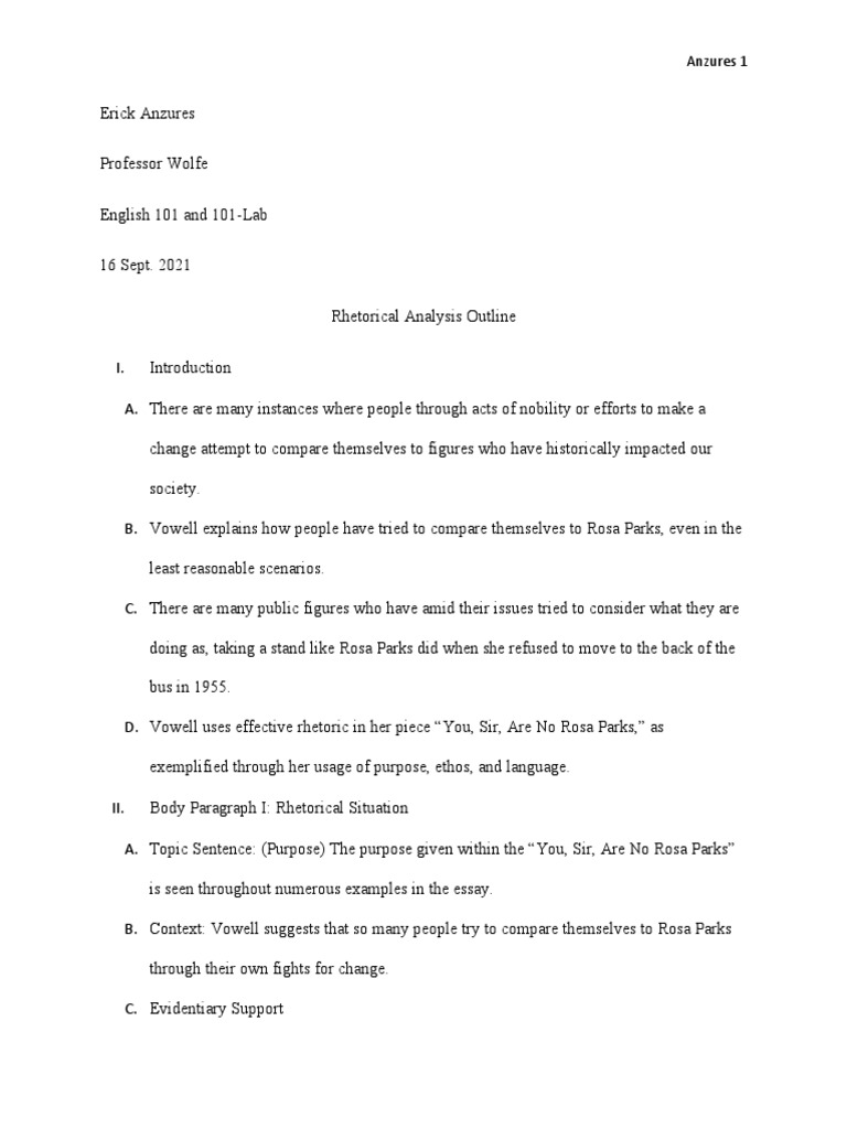 Rhetorical Analysis Outline | PDF | Rhetoric