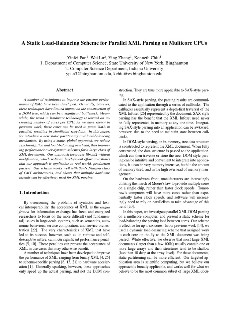 A Static Load Balancing Scheme For Parallel Xml Parsing On Multicore Cpus Download Free Pdf