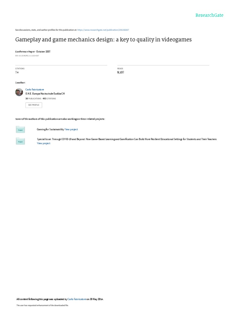 Gameplay and Game Mechanics Design: A Key To Quality in Videogames ...