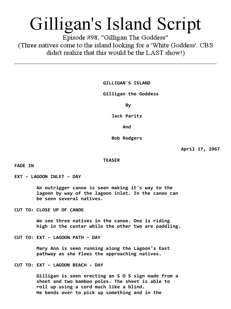 Gilligan's Island: The Goddess Episode | PDF | Mystery, Thriller ...