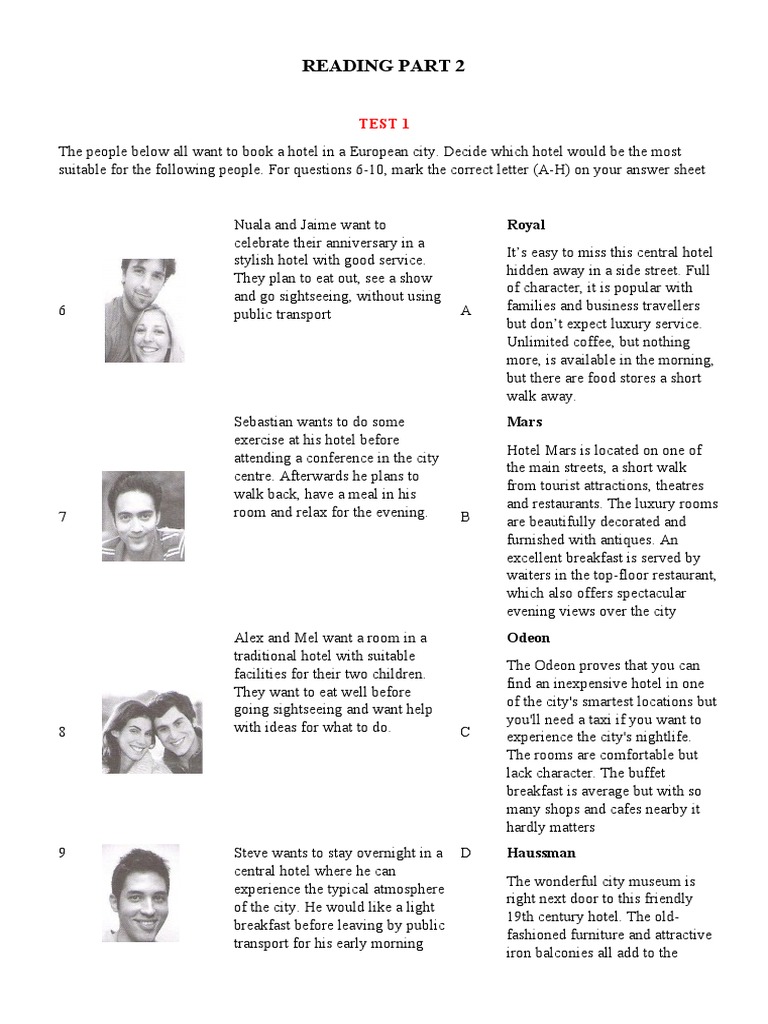 READING Part 2 | PDF | Hotel | Books