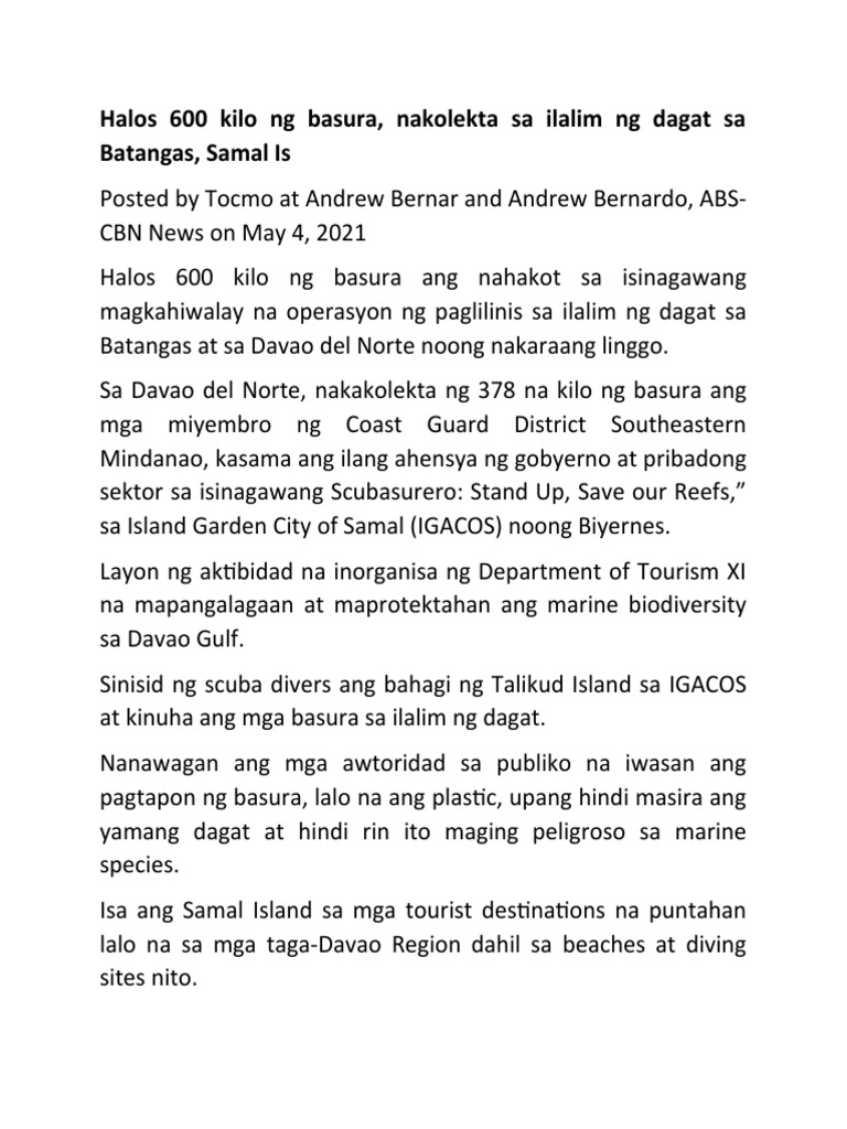 Balitang Kontemporaryo | PDF