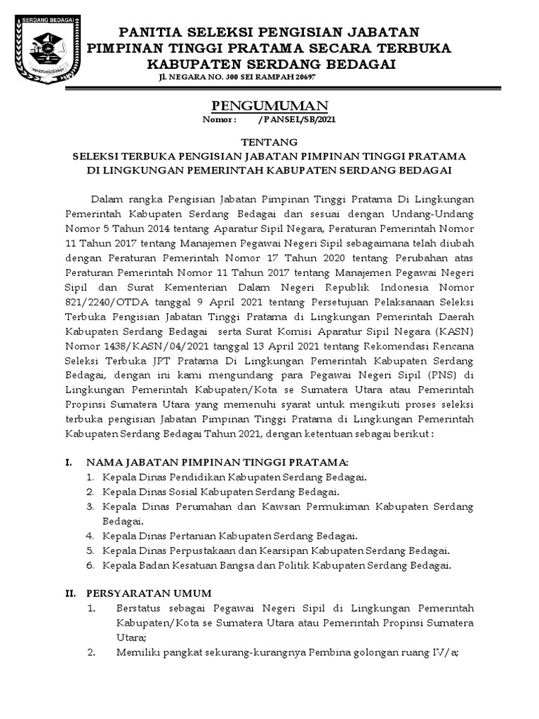 Pengumuman Selter JPTP 2021 (1) 2 | PDF