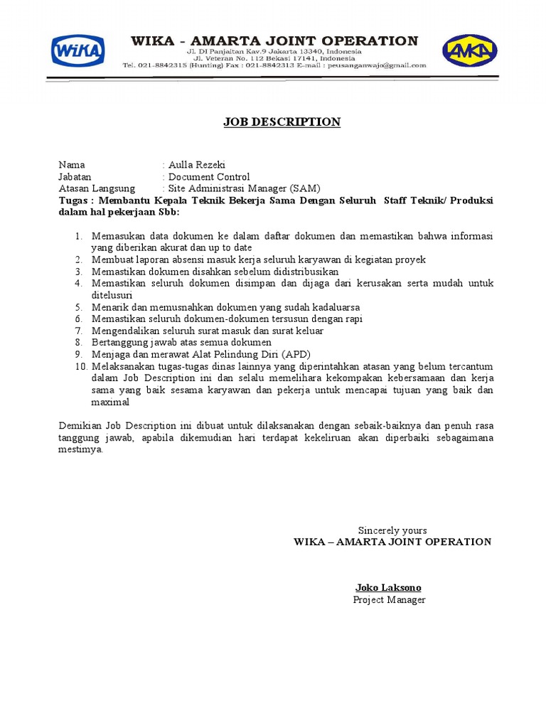 Job Desc (Document Control) | PDF