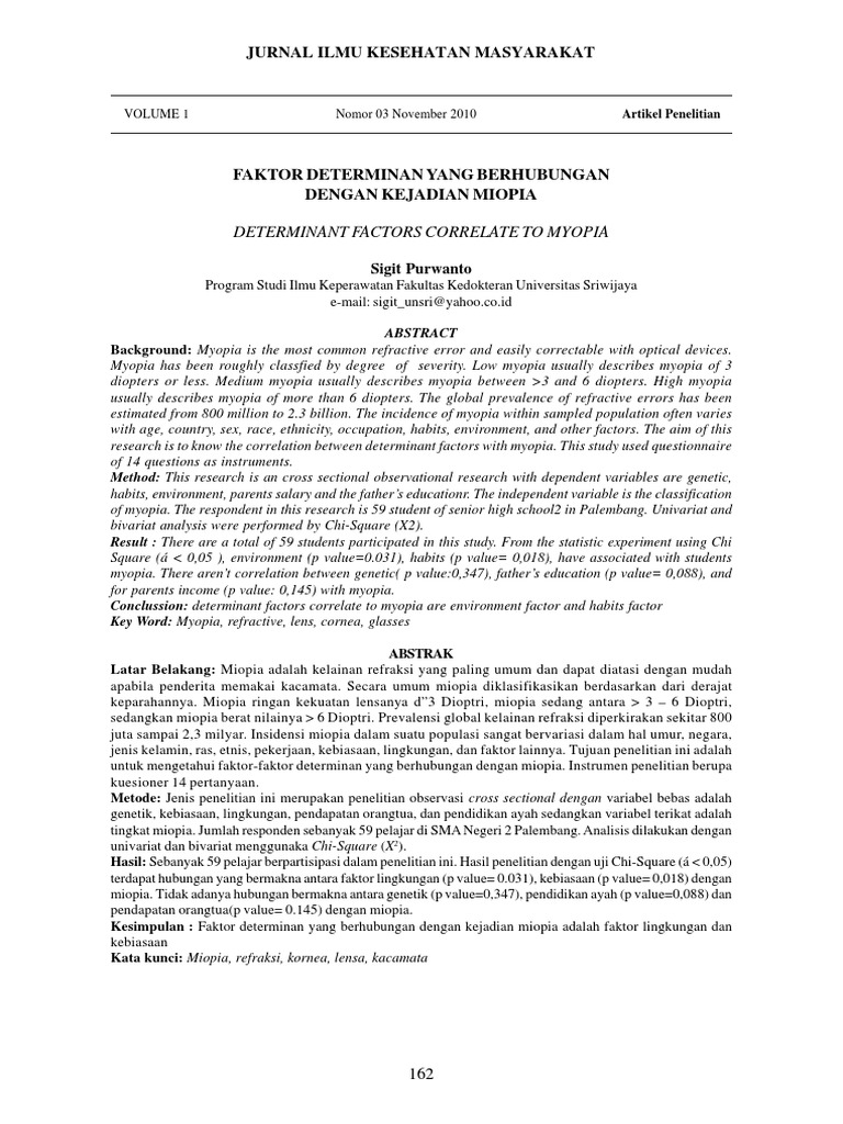 Determinant Factors Correlate To Myopia: Jurnal Ilmu Kesehatan ...