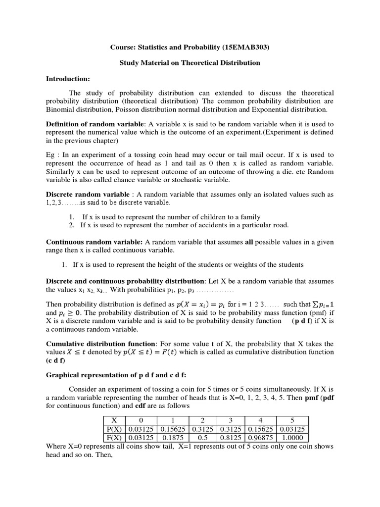 Study Material on Theoretical Distributions | PDF | Probability ...