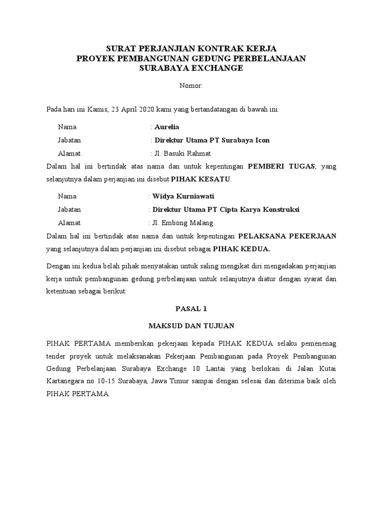 Draft Kontrak Kerja Konstruksi | PDF