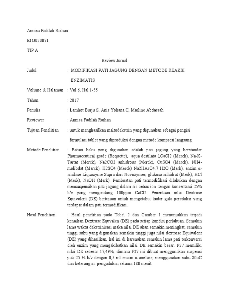Review Jurnal Modifikasi Pati Annisa Fadilah Raihan E1G020071 | PDF