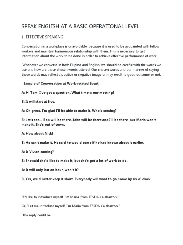 Speak English at A Basic Operational Level | PDF | Empathy | Conversation
