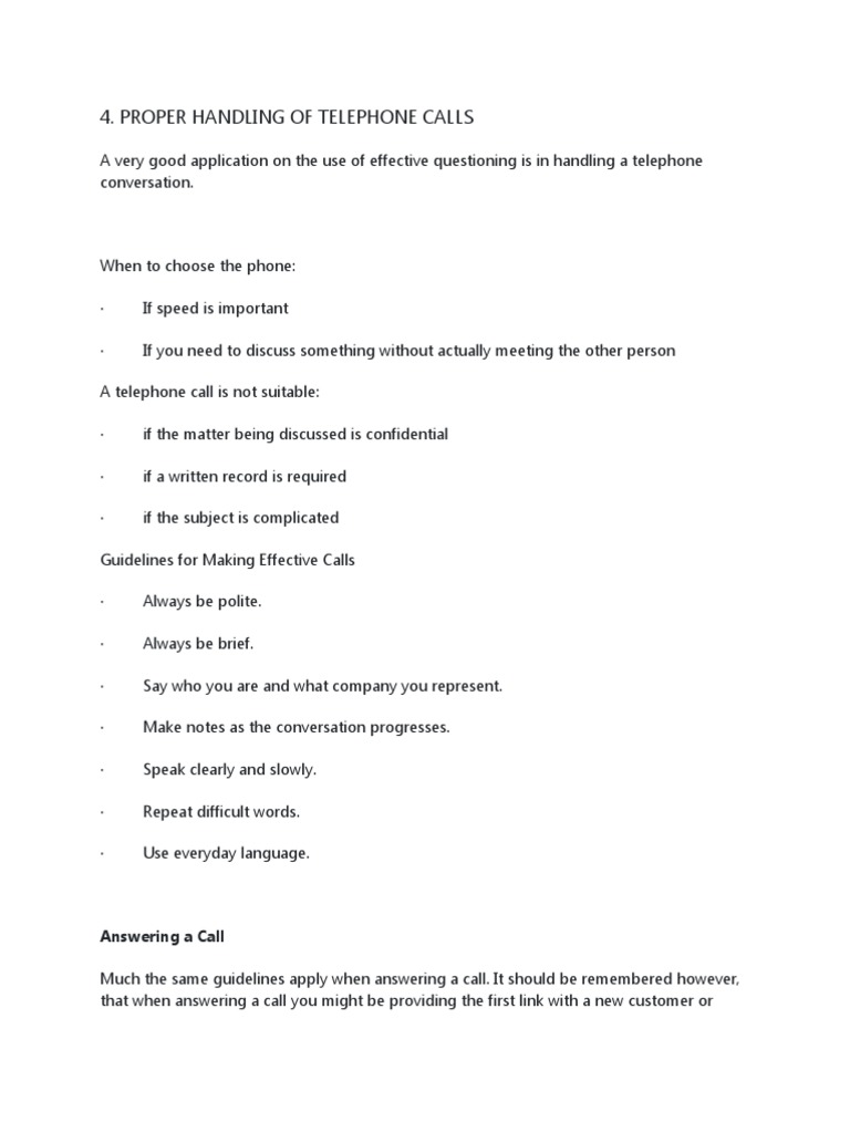Proper Handling of Telephone Calls | PDF