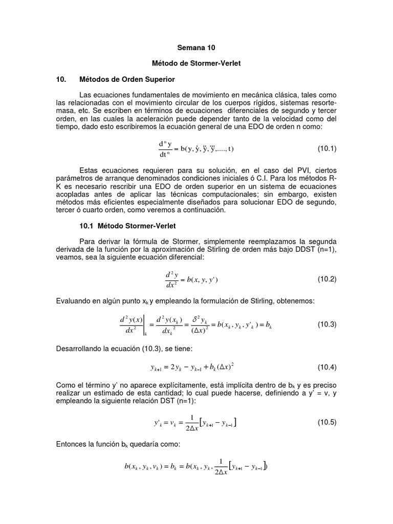 Semana 10 - Stormer-Verlet | PDF | Ecuaciones | Ecuaciones diferenciales