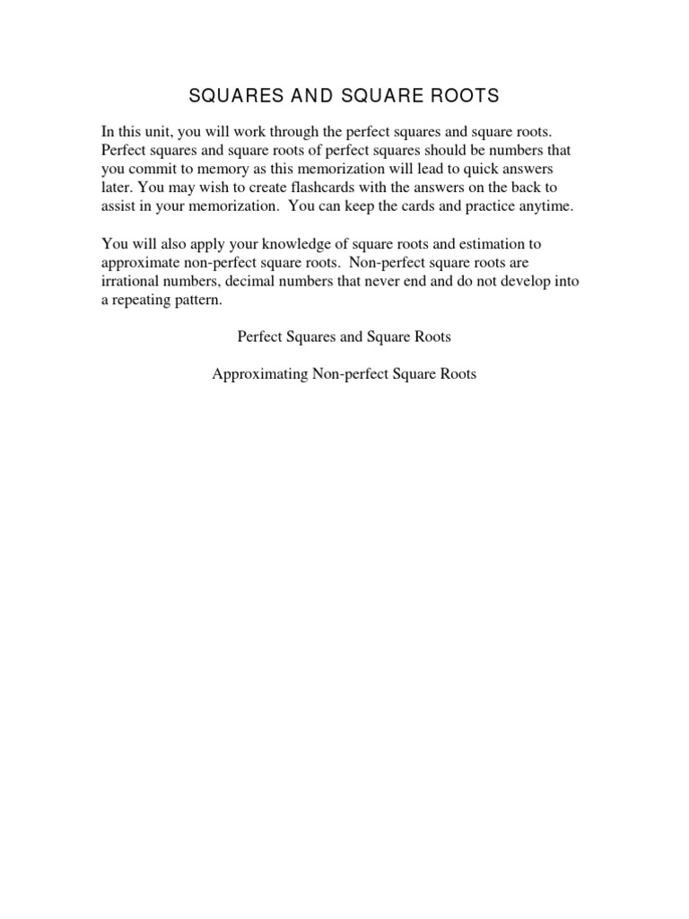 Mastering Perfect and Non-Perfect Squares: Memorizing Key Perfect ...