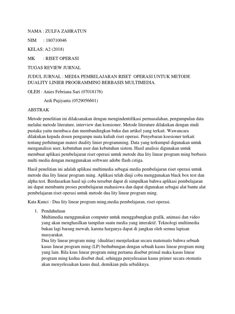 Riview Jurnal RO Zulfa | PDF