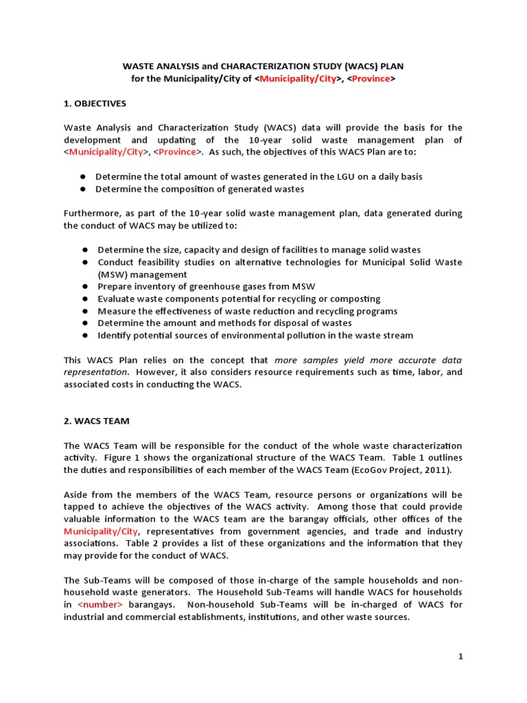 WACS Plan TEMPLATE 10-13-20 | PDF | Municipal Solid Waste | Recycling