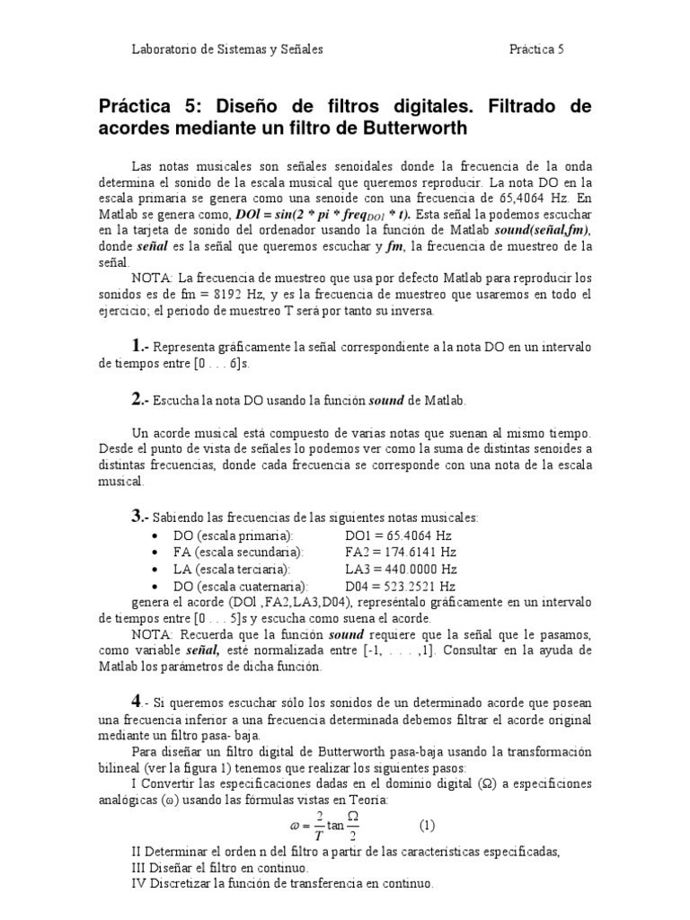 Diseño de Filtros Digitales Matlab | PDF | Filtro electronico | Escala ...