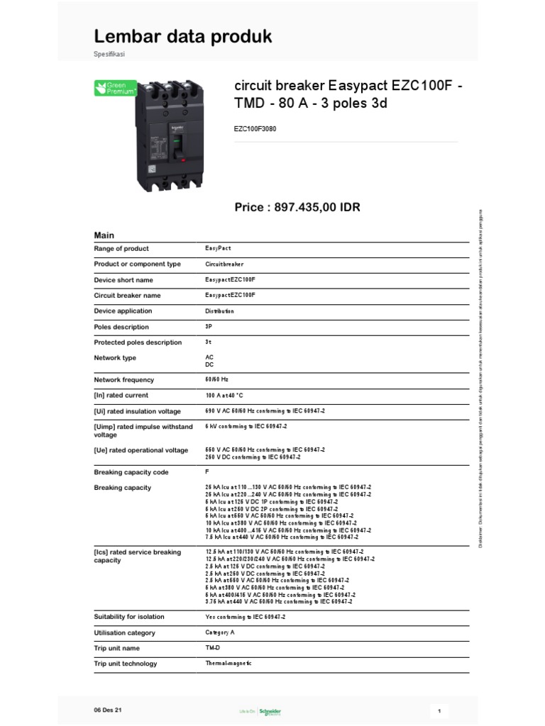 Data Sheet MCCB 80 Hal.1 | PDF | Alternating Current | Hertz