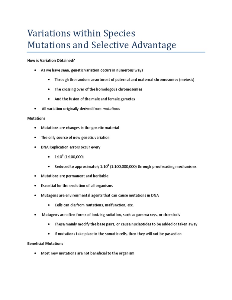 Genetic Variation and Mutations Explained | PDF