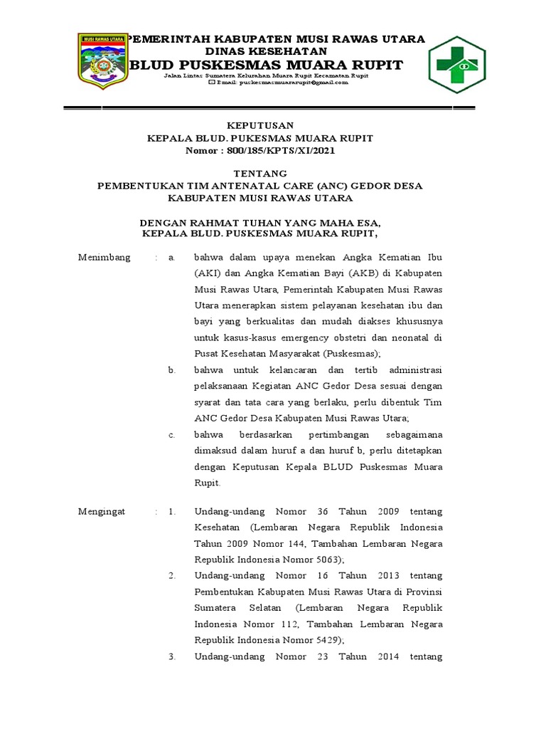 SK Kepala Puskesmas Muara Rupit ANC Gedor Desa | PDF SK Kepala Puskesmas Muara Rupit ANC Gedor Desa | PDF