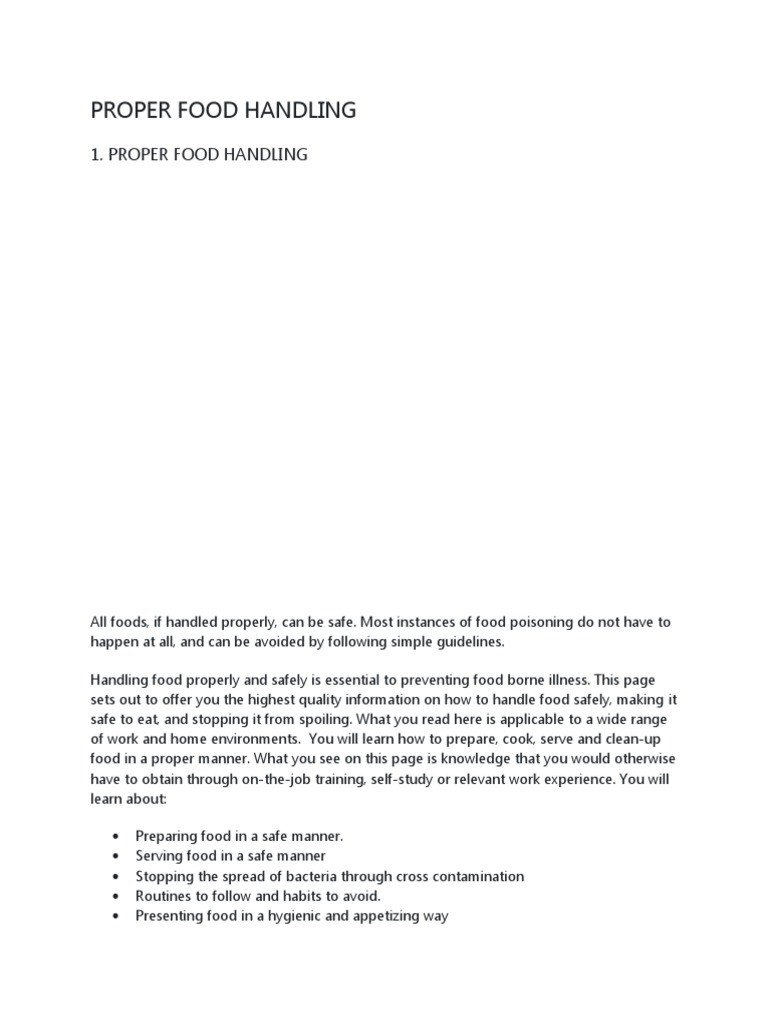 Proper Food Handling | PDF