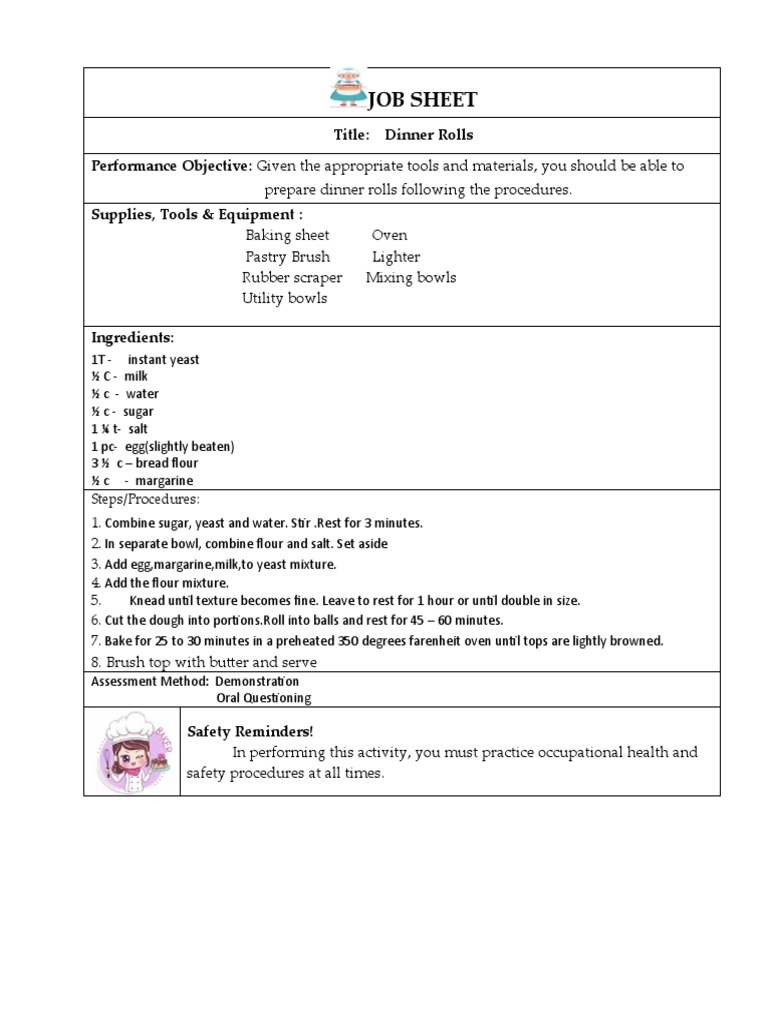 JOB SHEET - Dinner Rolls | PDF