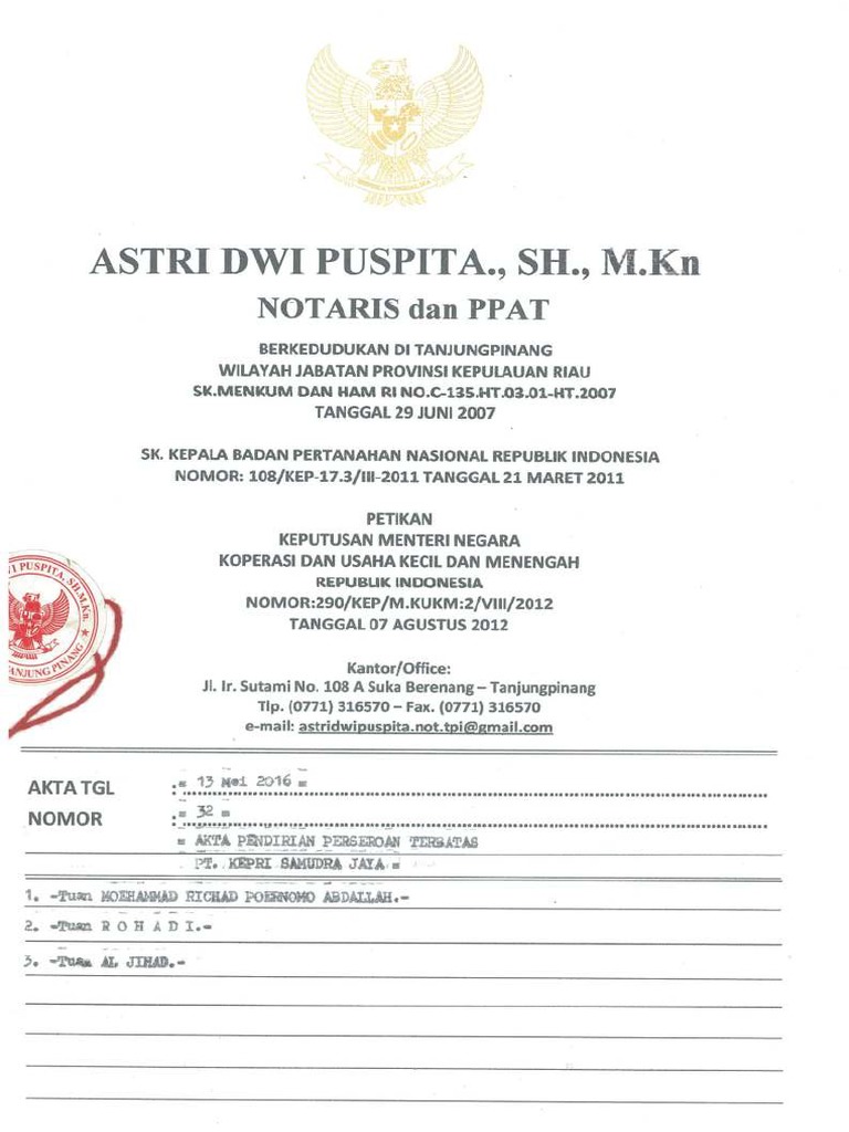 AKTA Pendirian Dan Perubahan KSJ | PDF