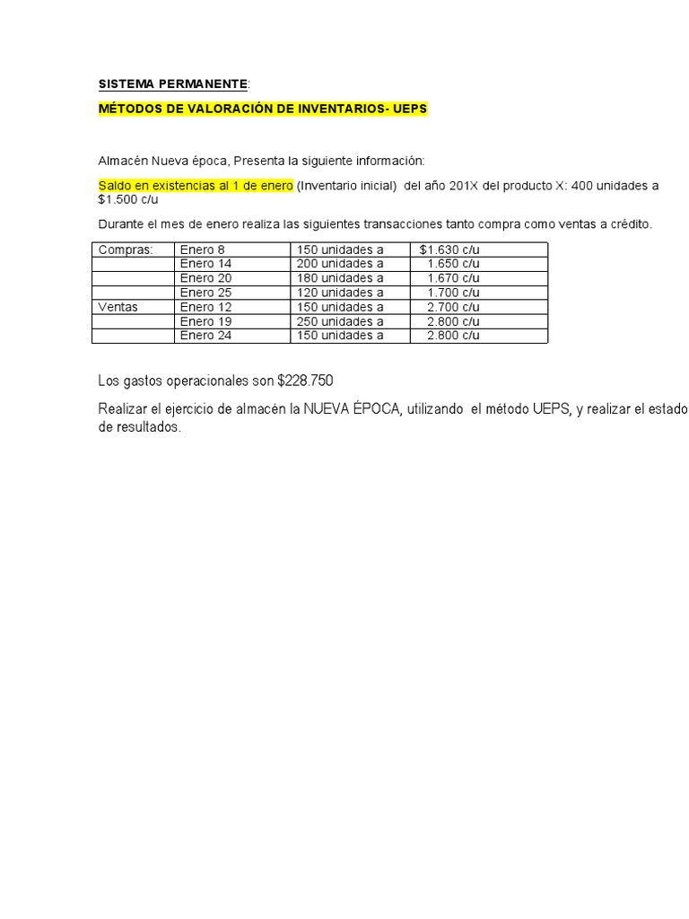 Ejercicios Metodo UEPS | PDF