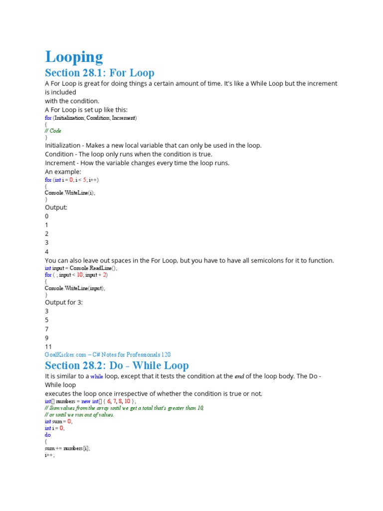 Looping: Section 28.1: For Loop | PDF | Control Flow | Information ...
