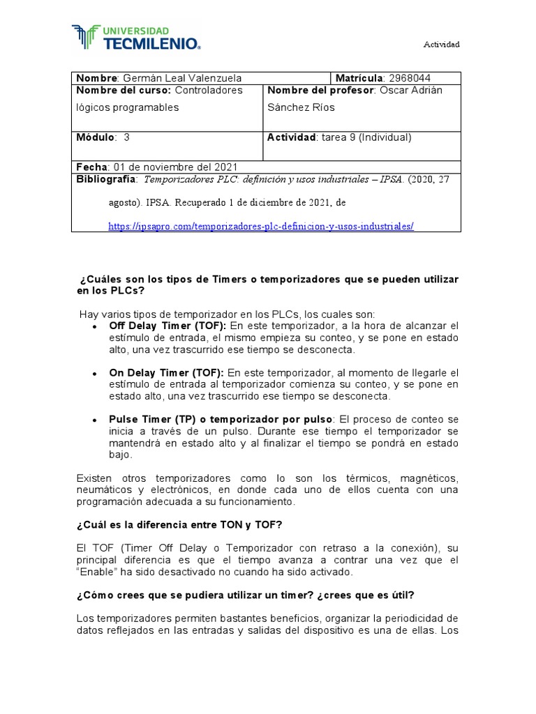 Tarea 9 GLV PLC | PDF
