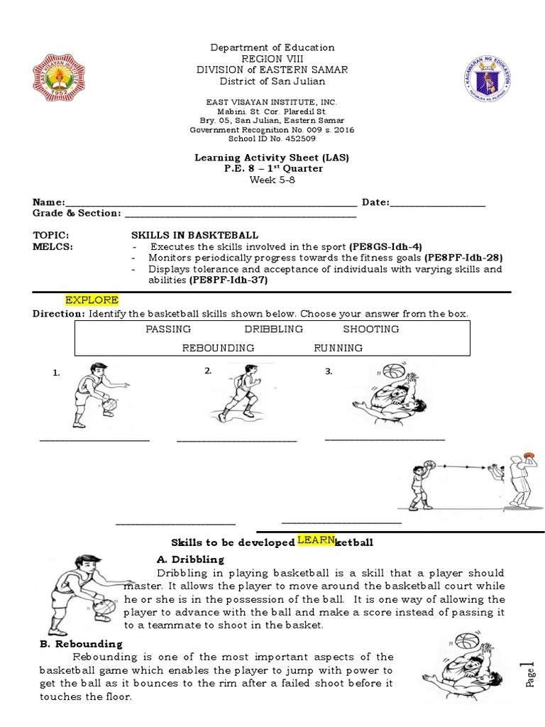 Grade 8 Pe Week 5-8 | PDF | Basketball Positions | Ball Games